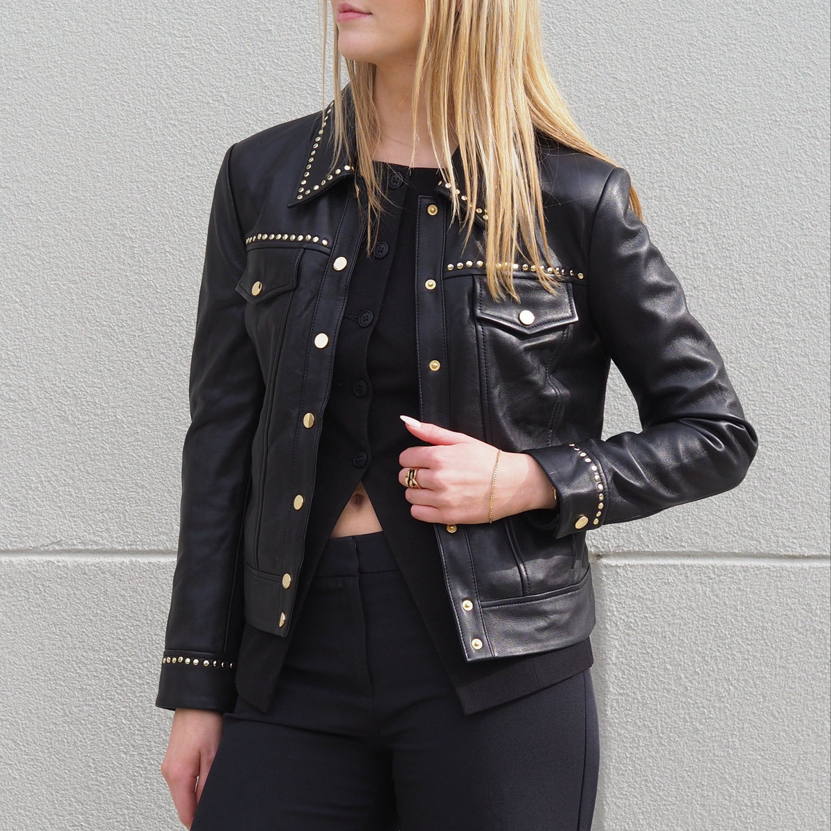Danni Studded Leather Jean Jacket | Black – CadelleLeather