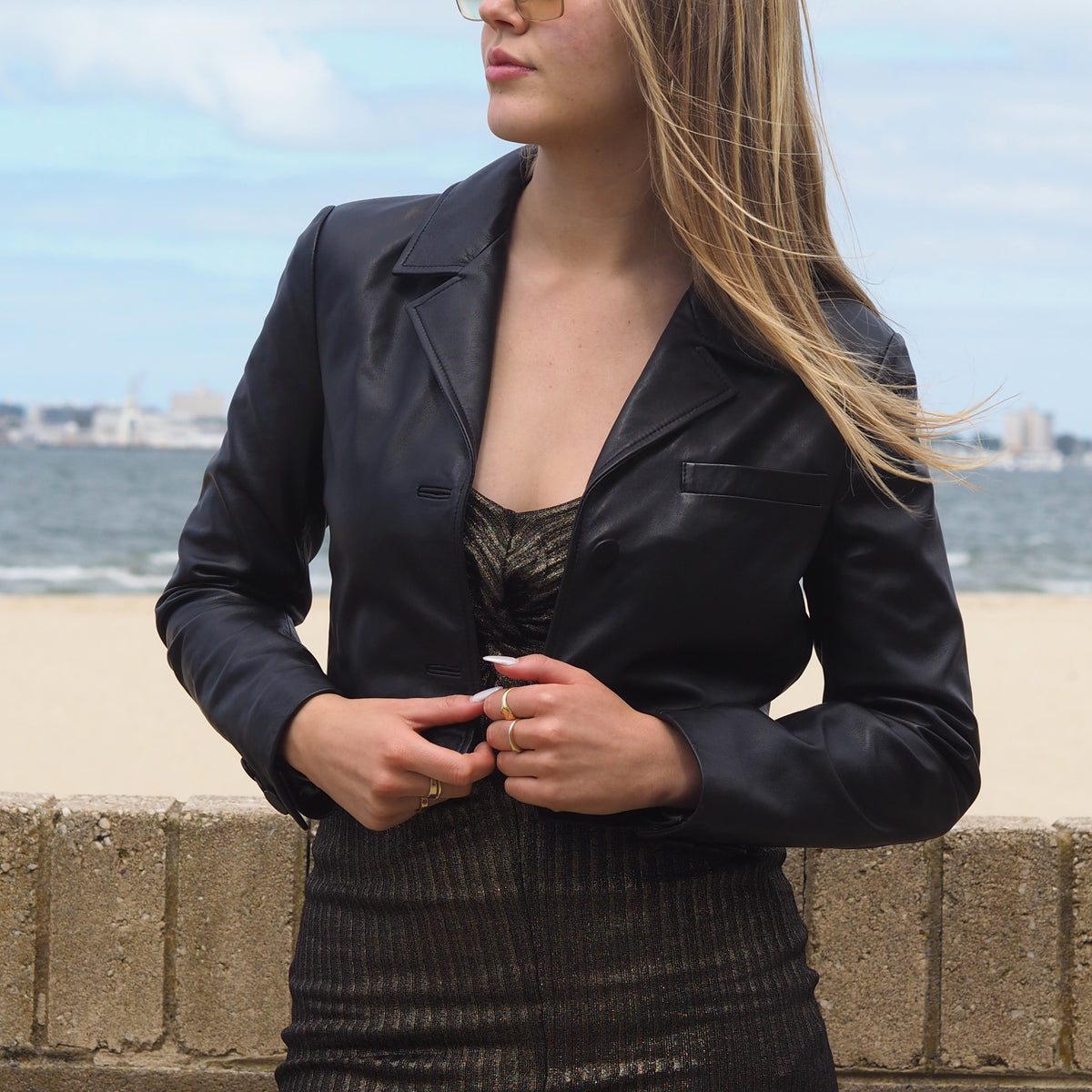 Haley Cropped Blazer | Black – CadelleLeather