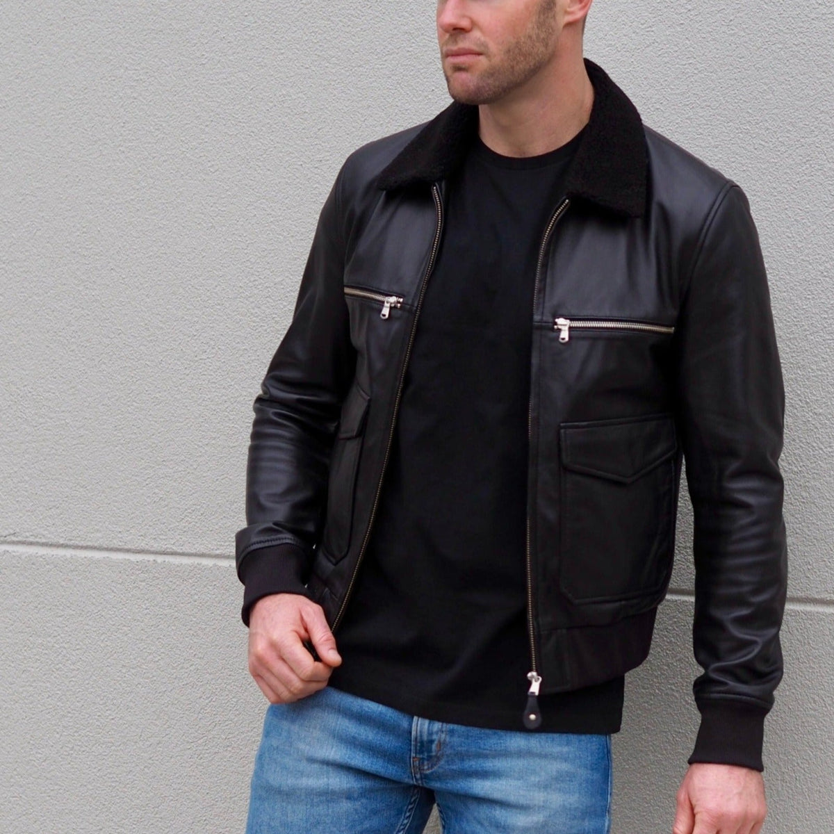 Aiden Men’s Bomber Jacket | Black – CadelleLeather